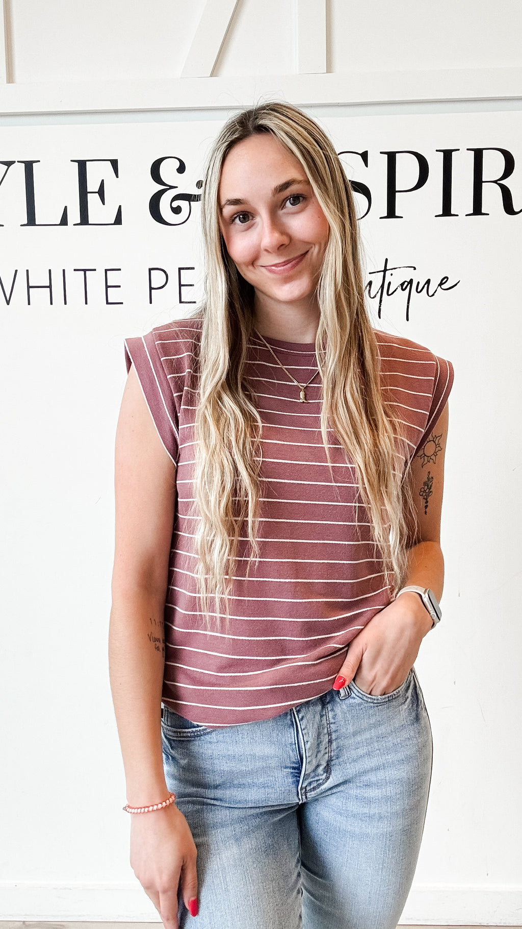 Megan Cap Sleeve Stripe Top – White Peony Boutique